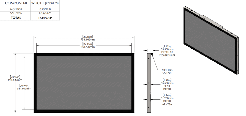 43" PCAP: Samsung: Integrated Touchscreen Display w/ PCAP Metal Mesh ...